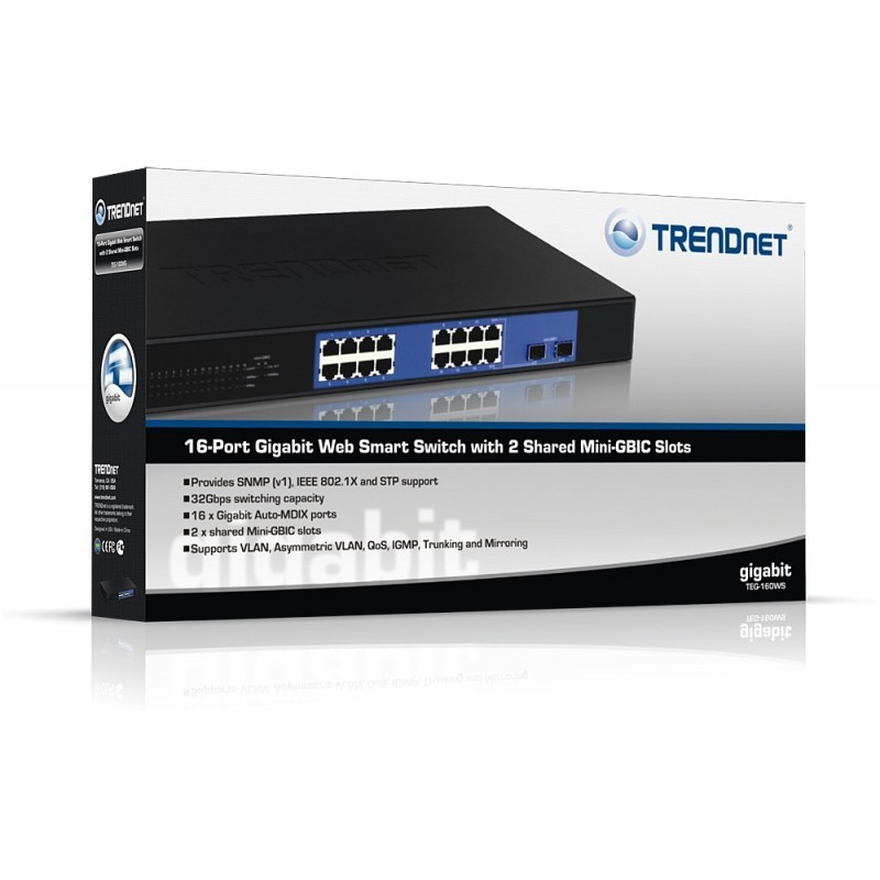 TRENDnet 16-port Gigabit Web Smart Switch w/ 2 Mini-GBIC Slots - Switch ...